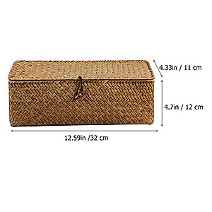 Cabilock Laundry Basket 3- Grid Water Hyacinth Storage Bins: Seagrass Wicker Baskets with Lid Dedsktop Sundries Container Stationary Box Rattan Woven Cosmetics Baskets Wicker Storage Basket