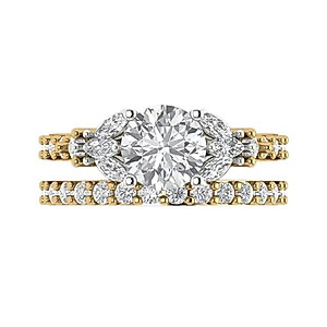Clara Pucci 3.06ct Round Cut Genuine Zircon 14k 2 tone Gold Solitaire W/Accents Wedding Engagement Set Bridal Anniversary Ring Size 5.25