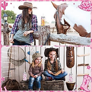 Qinyoung 24 Pcs Western Cowgirl Cowboy lPlastic Tumbler 14.2 oz Reusable Cups with Lids and Straws Beer Can Iced Coffee Cup for Preppy Party Decoration Women Cowgirl Gift(Pink)