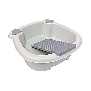 Gralara Laundry Wash Basin with Washboard, Washing Clothes Bucket Hand Wash Board Basin for Laundry Japanese Laundry Tub for T Shirt, Underwear, Gray