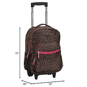 Rockland Double Handle Rolling Backpack, PINKLEOPARD, 17-Inch