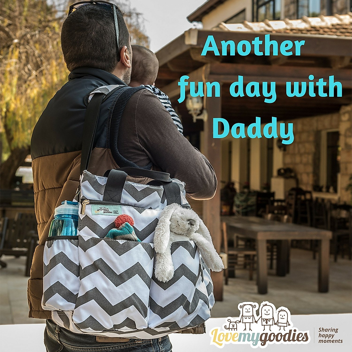 Stylish Travel Diaper Bag Tote for Men and Women – Unisex, Multifunctional Design with Universal Stroller Straps, 9 Pockets FREE Wet/Dry Bag and Changing Pad by LoveMyGoodies