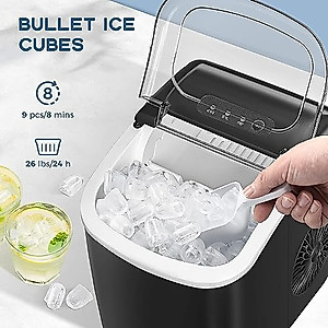 Countertop Ice Maker Machine, Portable Ice Maker with Handle, 27lbs/24Hrs, 6Mins/9 Pcs ice Cubes, Self-Cleaning Ice Maker with Ice Basket/Scoop, Ice Makers Countertop for Home/Kitchen/Office(Black)