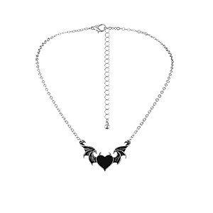 KURTCB Gothic Heart Wing Necklace Demon Horn Black Kpop Punk Vintage EMO Pendant Chain Necklace for Women (Black)