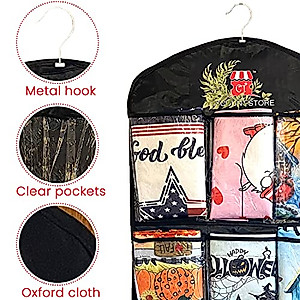 Decorative Hanging Flag Organizer for House Flags and Garden Flags, Flag Storage Container. Double Size Pockets: 21 Small Pockets And 12 Big Pockets, Punture Resistant, Heavy Duty Material
