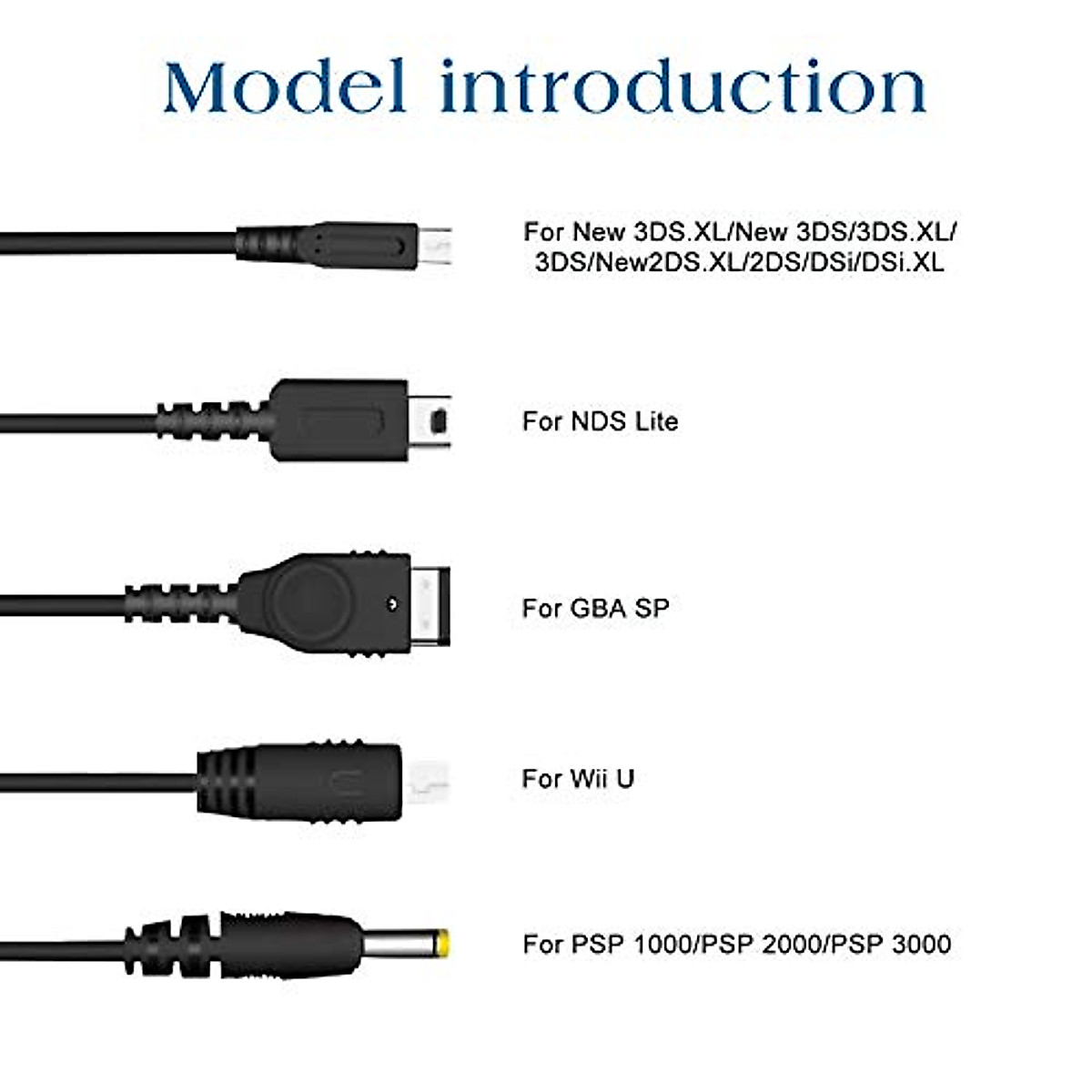 Xahpower 5 in 1 USB Charger Cable for Nintendo DS Lite/Wii U/New 3DS XL,3DS XL,2DS,Dsi XL,NDS/GBA SP(gameboy advance sp),PSP 1000 2000 3000