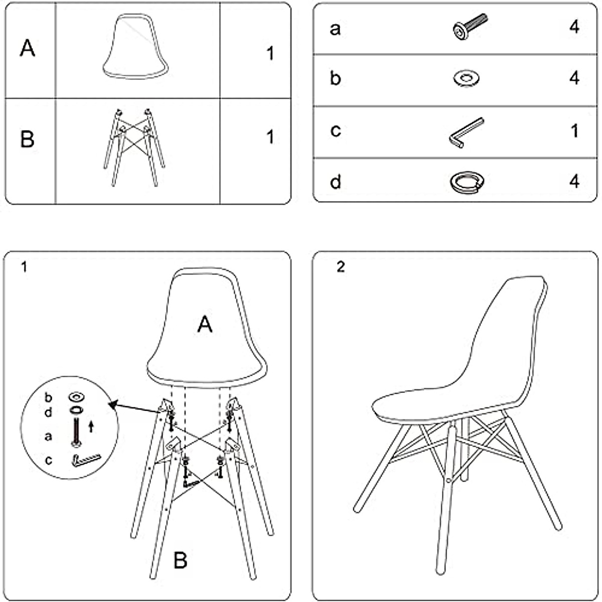 CangLong , Modern Mid-Century Side Chair with Natural Wood Legs for Kitchen, Living Dining Room, White