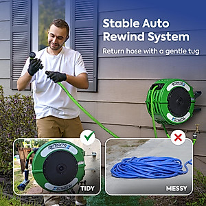 Macnaught Retractable Garden Hose Reel, 60 Ft Water Hose Reel Heavy Duty Retractable Hose with Metal 180° Swivel Rotation Bracket for Wall Mount - Green