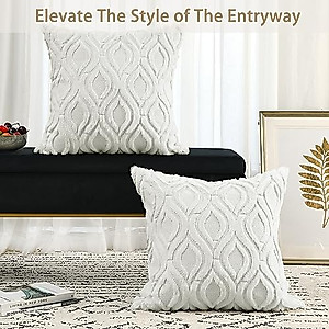 Volcanics Decorative Throw Pillow Covers 18x18 Inch, Faux Wool Plush Couch Cushion Cases Soft Fluffy Boho Pillowcases, Set of 2, Cream Beige