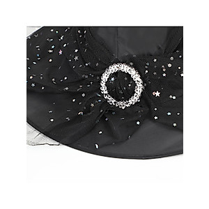 Century Star Kids Witch Hat Girls Lace Halloween Hat for kids Youth Teens Halloween Decorations Party Cosplay 1Pc Black Starlight M