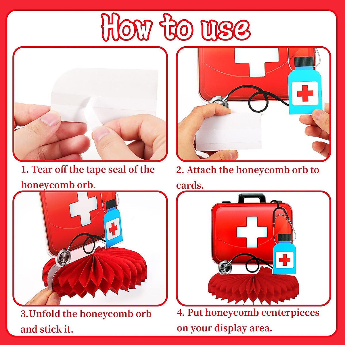 HOWAF 9pcs Nurse Day Party Decorations Honeycomb Centerpieces, Thank You Nurses Table Centerpieces, Nurse Appreciation Week Table Topper for Happy International Day Party Decorations Supplies