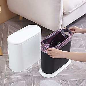 8 Liters / 2.6 Gallon Nordic Style Creative Spring Top Cover Type Pop Cover Waste Waste-Basket Plastic with lid Bathroom Kitchen Bedroom Office Oval Split Trash Can (White)