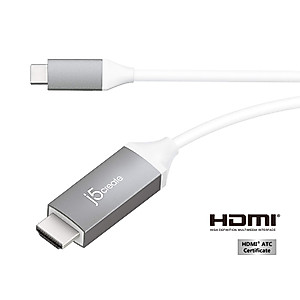j5create USB Type C to 4K@60Hz HDMI 6ft Cable with HDMI ATC Certificate,Compatible with Thunderbolt 3/4, MacBook Pro/Air, iPad Pro, iPad Air 4, ChromeBook and More (JCC153G)