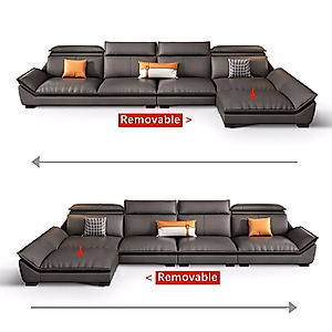 ZGNBSD Modern Leather Sectional Sofa - Ergonomic L-Shaped Couch with Feather-Filled Backrest, Luxurious Cat Claw Leather, and Durable Wood Frame - Comfortable Living Room Sofa (131 in)