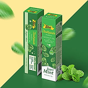 The Dirt Gluten & Fluoride Free Coconut Oil Toothpaste - Vital Toothpaste Botanically Sweetened, No Artificial Flavors or Colors | Super Mint, 10 Week Supply