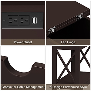 ChooChoo End Table with Charging Station, Narrow Flip Top Side Table with USB Ports & Power Outlets for Small Spaces, Bedside Table with Storage, Nightstand Sofa Table Living room, Bedroom Espresso