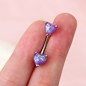 Melighting 14G Belly Button Rings 316L Surgical Steel Double Heart Belly Bars Opal Clear CZ Belly Rings Belly Piercing Jewelry Navel Ring Navel Piercing Jewelry for Women