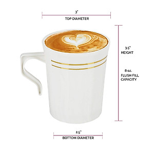 Disposable Plastic Gold Coffee Cups - 120 Pcs Elegant 8 oz Tea Cups for Tea Party, Wedding, Birthday - Recyclable Plastic Tea Cups for Irish Coffee, Cider, Cocoa - Bulk Plastic Party Tumbler Supplies