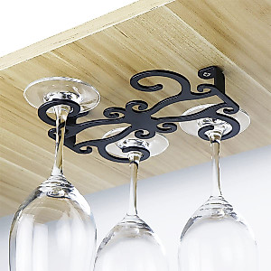 MANLUYEE SNKINE Hanging Wine Glass Rack - Butterfly Stemware Racks Under Cabinet Wine Glasses Holder Shelf Black Iron 7.87" Storage Hanger for Bar Kitchen (1 Packs)