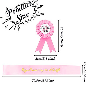Mommy Sash and Daddy to Be Tinplate Badge for Baby Shower Decorations, Ideal Be Mommy Shower Sash and 'Daddy to Be' Button Pin Gift for Gender Reveals Party (Pink)