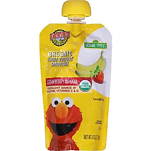 Earth's Best Organic Kids Snacks, Sesame Street Toddler Snacks, Organic Fruit Yogurt Smoothie for Toddlers 2 Years and Older, Strawberry Banana, 4.2 oz Resealable Pouch