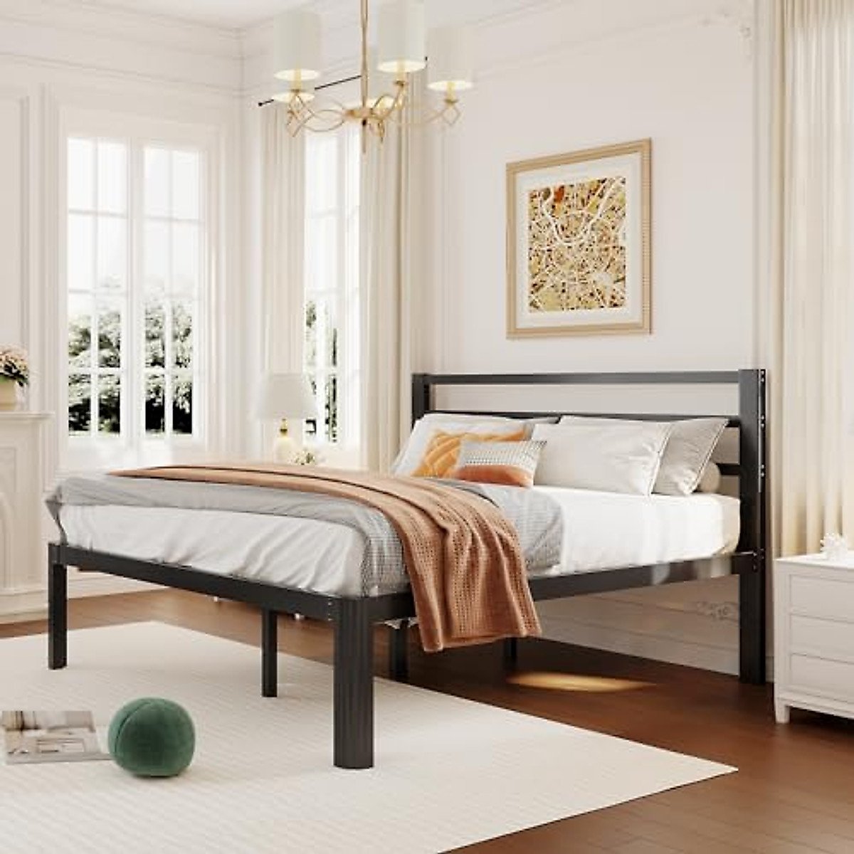 Woozuro California King Bed Frame with Headboard, 14 Inch Heavy Duty Metal Platform Bed Frames No Box Spring Needed, Round-Corner Leg Design Mattress Foundation, Easy Assembly, Noise Free, Black