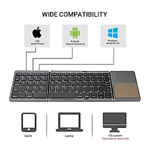 Achort Foldable Bluetooth Keyboard, Tri- Folding Portable Wireless Keyboard with Touchpad, USB Rechargable BT Wireless Keyboard for Android, Windows System Laptop Tablet Smartphone Device(Gray)