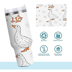 RPLIFE Cute Little Geese White Stainless Steel Tumbler, Insulated Cups with Lids, Coffee Tumbler for Women