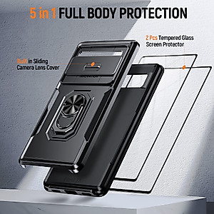 Oneagle for Google Pixel 7a Case with Screen Protector(2Pcs), Pixel 7a Phone Case with [Slide Camera Lens Cover]+[360° Rotatable Metal Kickstand] Military Grade Shockproof Case for Pixel 7A 6.1"