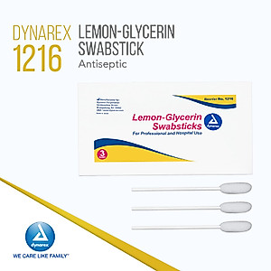 Dynarex Lemon-Glycerin Swabsticks, Pleasant Tasting Cotton Swabs That Gently Soothes and Refreshes Dry Mouth, 3 Oral Swabsticks per Packet, 1 Box of 75 Lemon-Glycerin Swabsticks