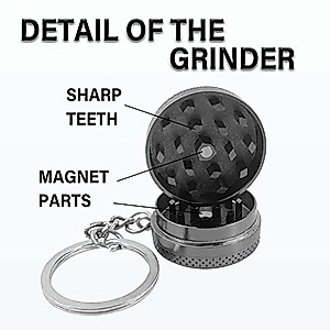 yacool Mini Metal Spice Grinder 1.18 inch silver grey, with 25mm Diameter Metal Key Chain Rings*2, Cute Key Chain for Men and Women