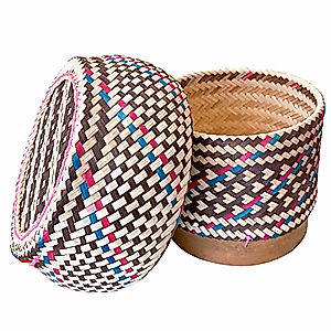 PANWA Handmade 100% Eco-Friendly Thai Bamboo Sticky Rice Serving Basket - Wickerwork with Vegetable Based Dye - Food Safe- Family Size (Toffee)