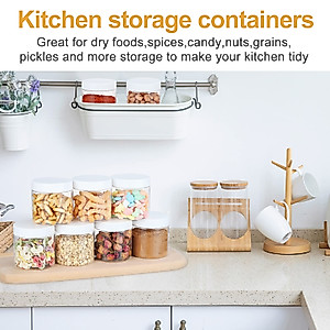 32PCS 6OZ Plastic Jars with Screw On Lids, Labels & A Pen, Round Wide Mouth Clear Storage Containers for Beauty Products, DIY Slime, Crafts Making, Spices, Cereal or Dry Food Storage (White cover)