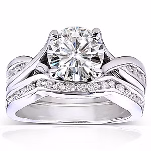 Kobelli Round-cut Moissanite Bridal Set 1 1/2 CTW 14k White Gold, Size 7