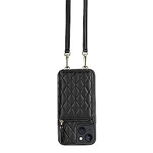 LAMEEKU Designed for iPhone 13 Case Wallet, iPhone 13 Wallet Case with Card Holder for Women Quilted Crossbody Case with RFID Blocking Case Compatible with iPhone 13, 6.1 Inch-Black