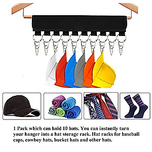 XINHUISHQZ Cap Organizer Hanger,Hat Organizer Holder for Hanger & Room Closet,10 Large Stainless Steel Hat Storage Clips, for Hang Baseball Hats, Ball Caps, Winter Beanie & Accessories (Black-1Pack)