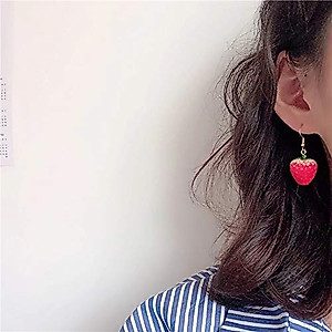 Red Strawberry Earring for Women Teen Girls Cute 3D Acrylic Fruit Resin Simulation Strawberry Drop Dangle Earrings