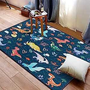 Reihanosk Dinosaur Area Rugs for Kids Room Boys Girls, 3'×5' Cartoon Carpet Bedroom Home Decor Large Play Mat, Non Slip Crystal Polyester Dinosaur Mat for Playroom Classroom Kidroom, 59"*39"