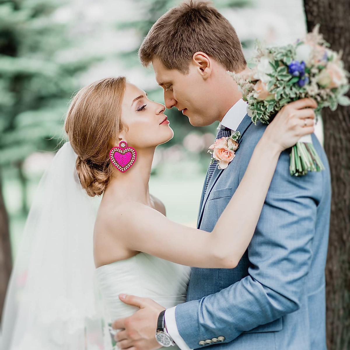 Bead Dangle Earrings for WomenRhinestone Heart Drop Dangle Earrings Pearl Heart Earrings Handmade Colorful Seed Beaded Drop Earrings Beaded Holiday Earrings Valentine's Day Dangle Earrings Gift