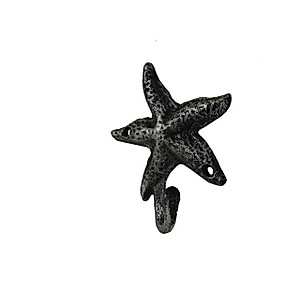 Antique Silver Cast Iron Starfish Hook- Nautical Wall Hook- Starfish Decoration