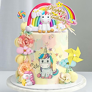 24 PCS Unicorn Cake Topper, Unicorn Rainbow Cake Decorations with Rainbow Stars Unicorn Ballons Happy Birthday Cake Decorations for Boys Girls Kids Birthday (Style 3)