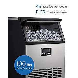 Northair Ice Machine 100LBS/24H Automatic Water Inlet Stainless Steel Commercial Ice Maker (100LB-PRO)