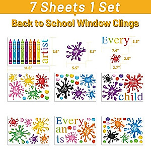 GreenPine 7 Sheets Inspirational Quotes Window Clings Stickers Every Child Is an Artist Colorful Paint Splatter Back to School Positive Sayings Home Bedroom Living Room School Classroom Nursery Playroom Decoration​