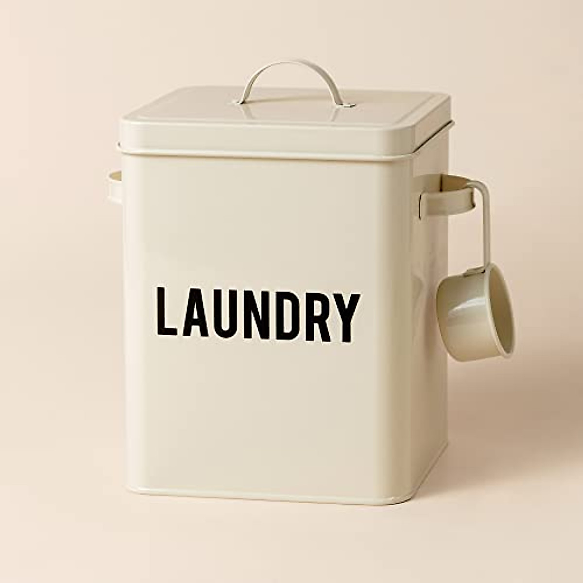 LA JOLIE MUSE Laundry Detergent Powder Storage Tin Box, Farmhouse Laundry Room Decor, 9 Inch High, Cream