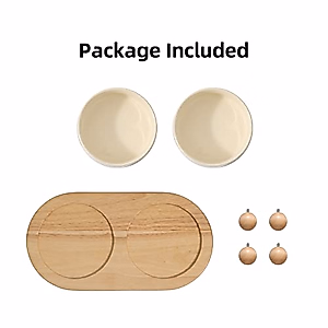 Havniva Ceramic Elevated Cat Food and Water Bowl , Kitty Bowl , Raised Cat Dish , Cat Feeder (2 x Cream White + Stand)