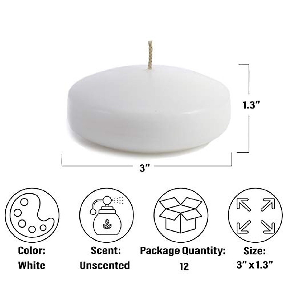 CandleNScent Unscented Floating Candles | Large 3 Inch - Fits in 3 Inch Vase and Above | White| Floats On Water | Pack of 12