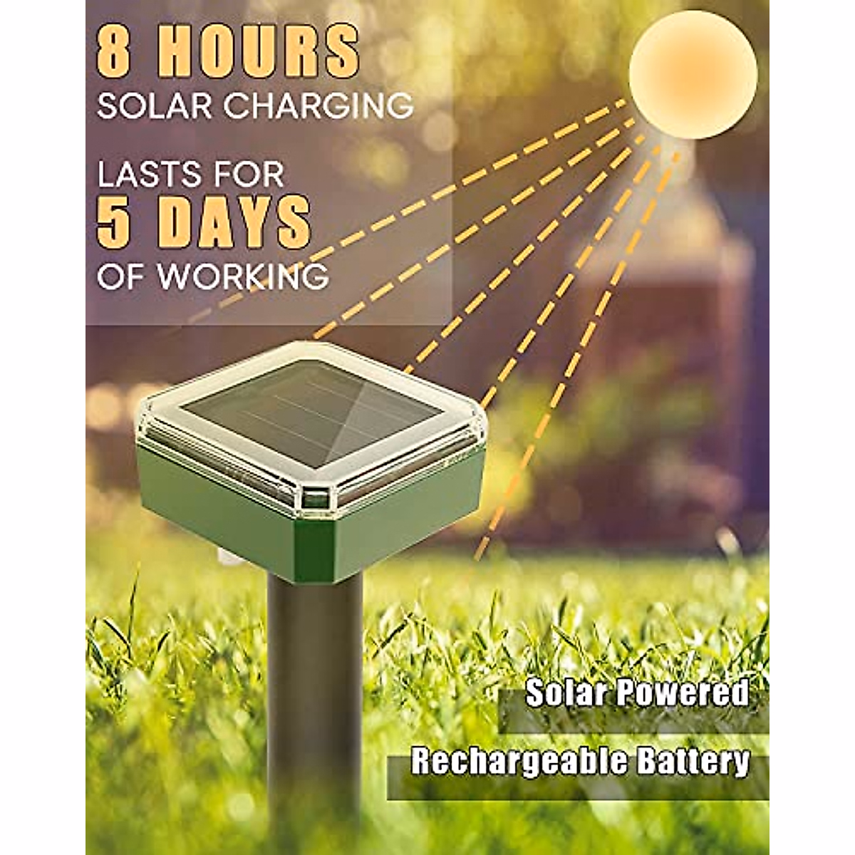6 PK Solar Mole Repellent Outdoor Ultrasonic Gopher Control Spikes, Groundhog Repeller Snake Rodent Gopher Spikes Chaser Pest (6)