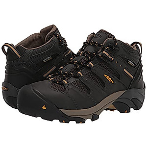 KEEN Utility Women's Lansing Mid Height Steel Toe Waterproof Work Boots, Raven/Tawny Olive, 8