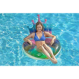 Poolmaster Swimming Pool Float Rainbow Glitter Tiara Tube, Multi Large