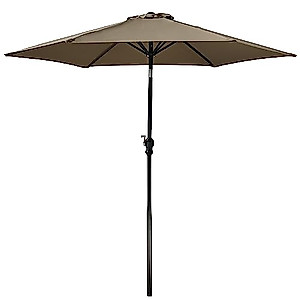 Elevon 9' Outdoor Patio Market Striped Umbrella with Push Button Tilt and Crank, Beige